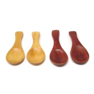 Honbay 4PCS Small Short Handle Wooden Teaspoons Handmade Ice Cream Salt Spoons Honey Coffee Jam Mustard Spoons for Condiments Seasoning Bottle (3.2")