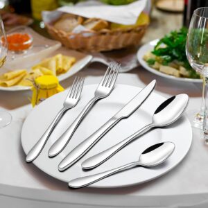 Homikit 40-Piece Silverware Set, Stainless Steel Flatware Cutlery Set for 8, Modern Home Restaurant Wedding Eating Utensils, Include Knife Spoon Fork, Dishwasher Safe, Mirror Polished