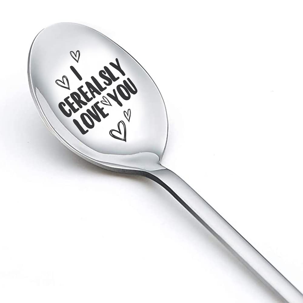 Couples Birthday Christmas Gifts for Boyfriend Girlfriend Funny Gifts for Wife Husband Anniversary Presents for Couple I Cerealsly Love You Spoon for Cereal