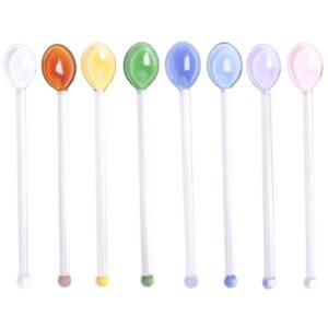 luluxing 8pcs heat resistant glass spoons stirring rod salt sugar small teaspoon for coffee ice cream dessert cocktail milkshake cold drink