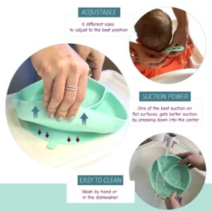 Silicone Baby Feeding Set | truku truku ® | Baby Dinnerware Set - 2 Bibs with Food Catcher, Suction Plates for Baby, Bowl, Toddler Cup, Bamboo Spoon and Fork - Baby Avocado Stuff - 7 pcs (Mint)