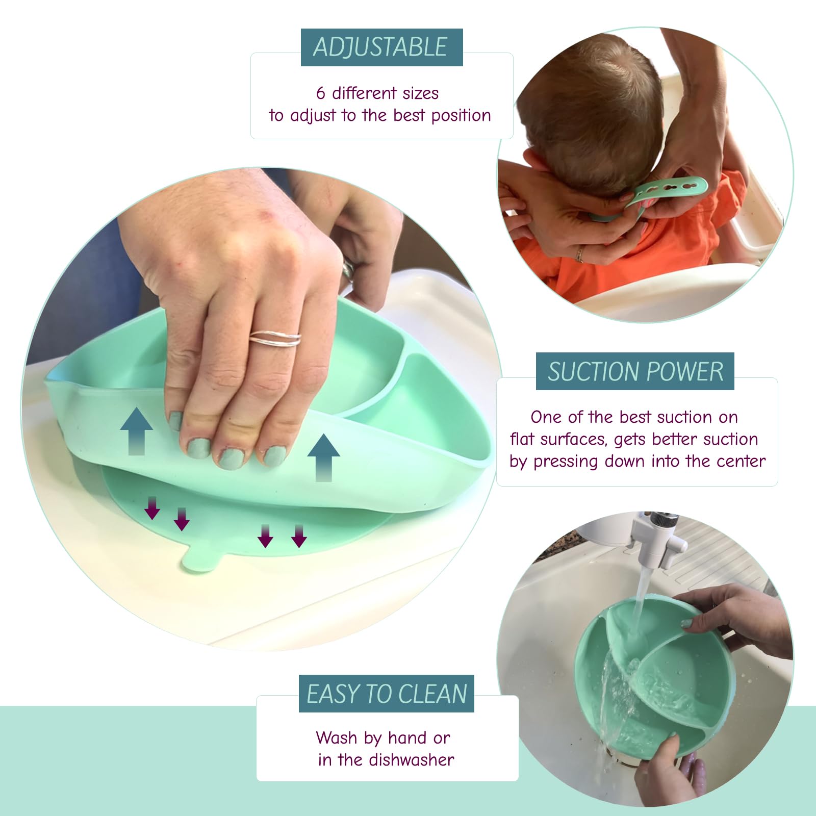 Silicone Baby Feeding Set | truku truku ® | Baby Dinnerware Set - 2 Bibs with Food Catcher, Suction Plates for Baby, Bowl, Toddler Cup, Bamboo Spoon and Fork - Baby Avocado Stuff - 7 pcs (Mint)