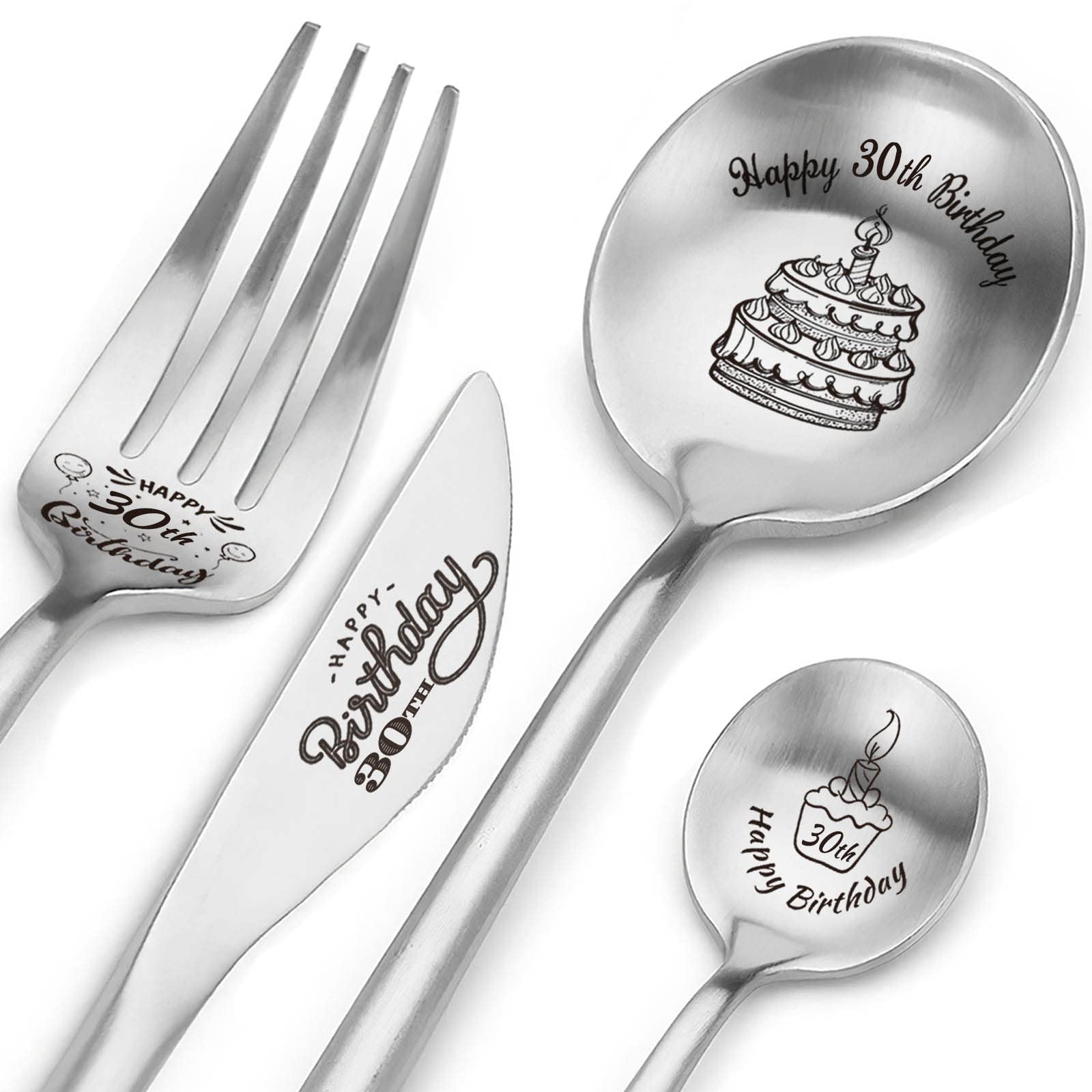 Happy 30th Birthday Spoon&Fork Gifts Engraved Cutlery Set Personalized Birthday Gifts for Son Daughter Sister Brother Friends