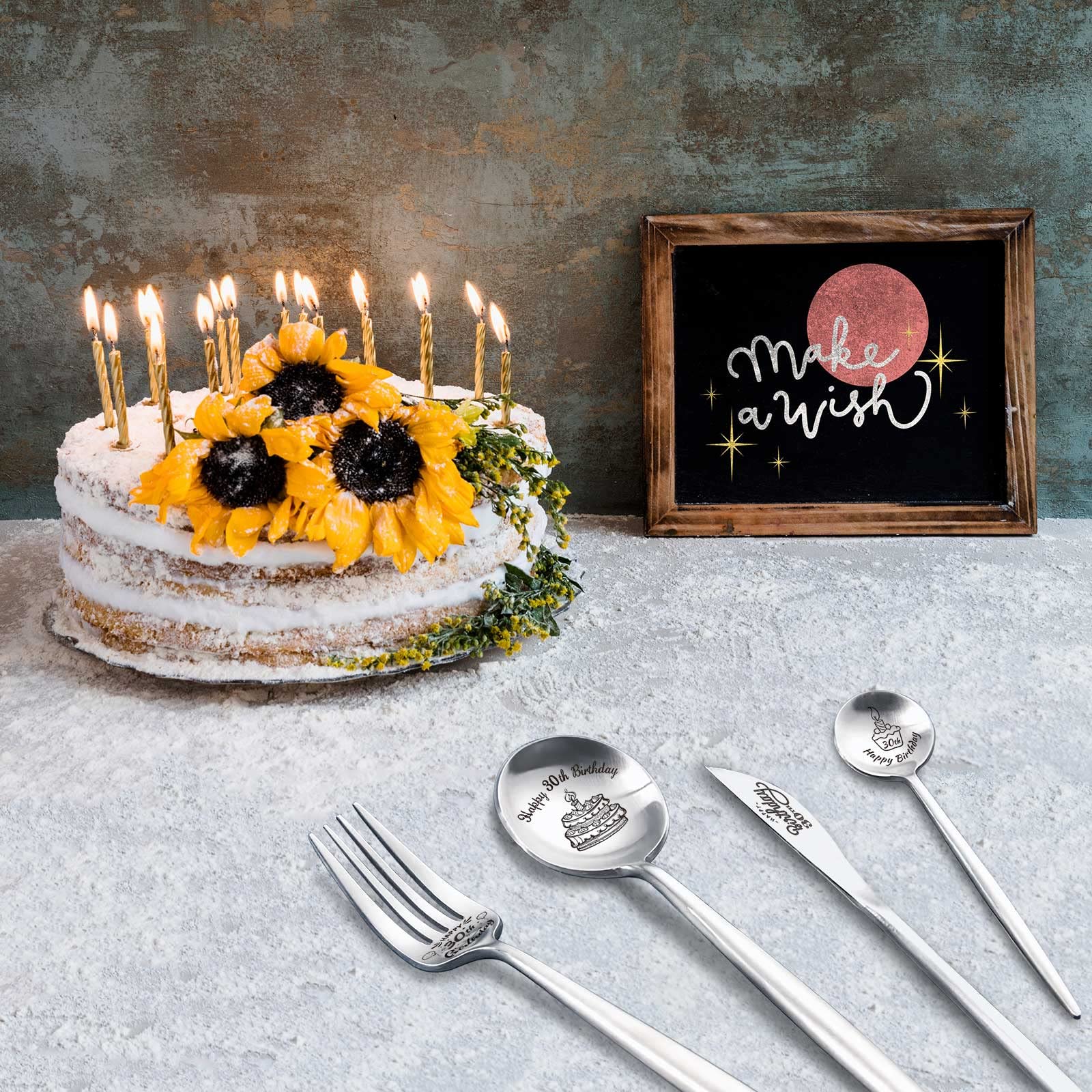 Happy 30th Birthday Spoon&Fork Gifts Engraved Cutlery Set Personalized Birthday Gifts for Son Daughter Sister Brother Friends