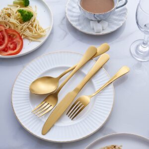 Joincook Matte Gold Silverware Set with Steak Knives,Stainless Steel Flatware Set,24 Pieces Set Cutlery Utensils Set Service for 4,Spoons and Forks Set, Dishwasher Safe