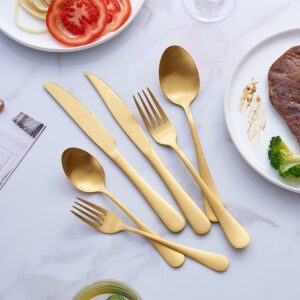 Joincook Matte Gold Silverware Set with Steak Knives,Stainless Steel Flatware Set,24 Pieces Set Cutlery Utensils Set Service for 4,Spoons and Forks Set, Dishwasher Safe