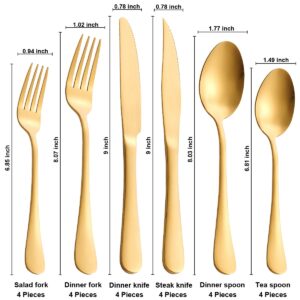 Joincook Matte Gold Silverware Set with Steak Knives,Stainless Steel Flatware Set,24 Pieces Set Cutlery Utensils Set Service for 4,Spoons and Forks Set, Dishwasher Safe