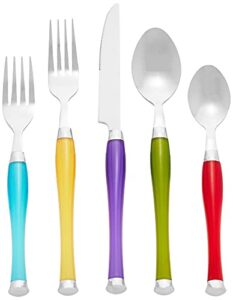 gibson home 105913.20 santoro 20 piece set plastic handle flatware on hanging rack, multicolor