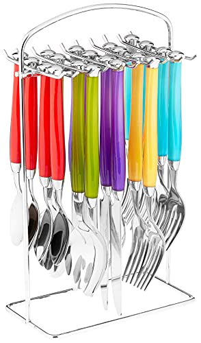 Gibson Home 105913.20 Santoro 20 Piece Set Plastic Handle Flatware on Hanging Rack, Multicolor