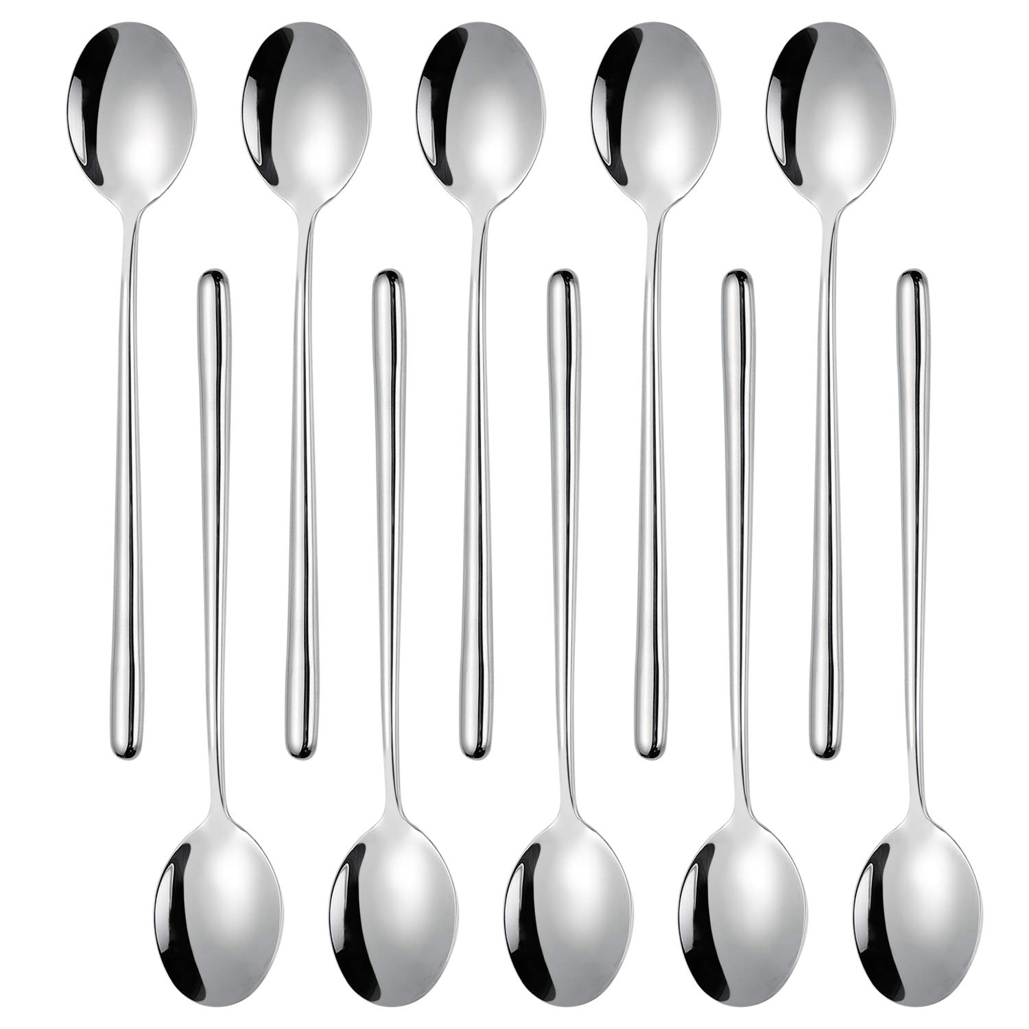 Miupoo Spoons,Stainless Steel Long handled soup spoons,Silver,10 Piece (8.7x1.6 Inches)