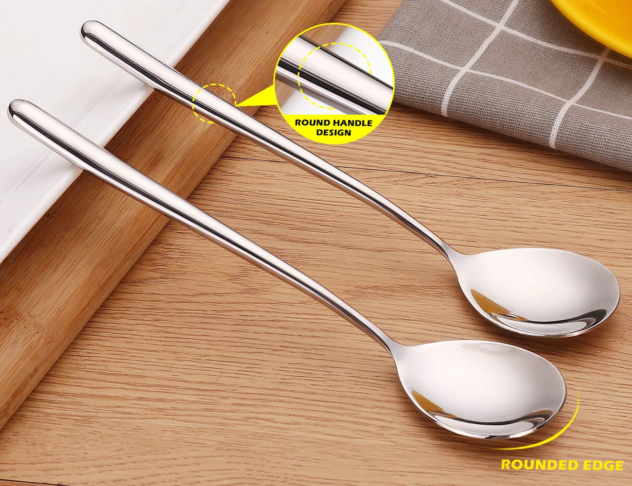 Miupoo Spoons,Stainless Steel Long handled soup spoons,Silver,10 Piece (8.7x1.6 Inches)