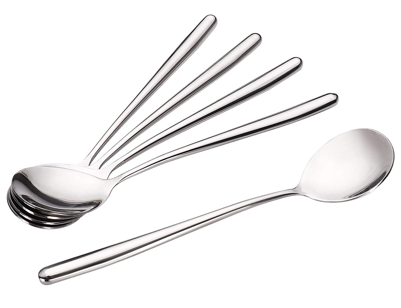 Miupoo Spoons,Stainless Steel Long handled soup spoons,Silver,10 Piece (8.7x1.6 Inches)