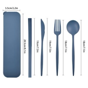 Travel Utensils with Case, Reusable Knives Chopsticks Spoons and Forks Set, Portable Plastic Cutlery Set for Work Picnic Camping or Daily Use (blue)