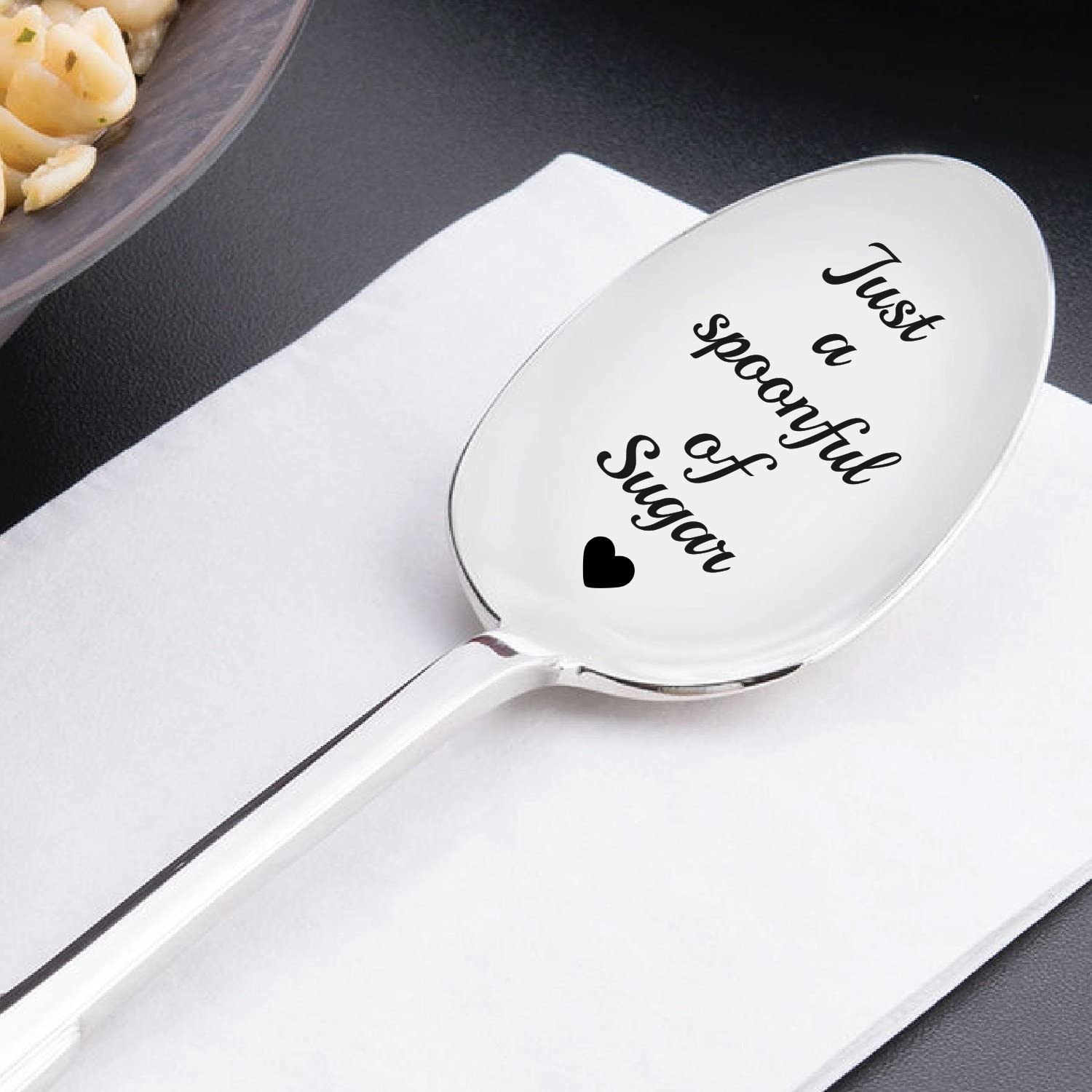 TyM Just a spoonful of sugar Engraved Stainless Steel spoon for coffee tea cereal ice cream - Engraved gift for him/her - 7 inch Sturdy handle and food safe engraving