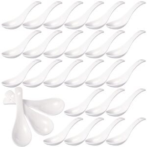 50 pack ceramic soup spoons bulk 5.43 asian soup spoon set bright white ultra fine porcelain tablespoon with deep oval hook design dishwasher safe for wonton dumpling miso cereal ramen