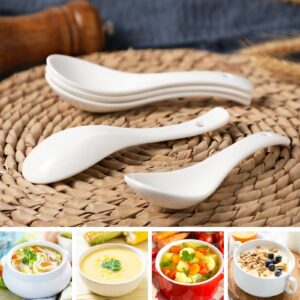 50 Pack Ceramic Soup Spoons Bulk 5.43 Asian Soup Spoon Set Bright White Ultra Fine Porcelain Tablespoon with Deep Oval Hook Design Dishwasher Safe for Wonton Dumpling Miso Cereal Ramen