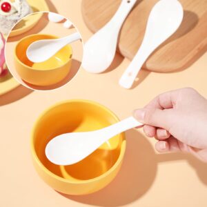 50 Pack Ceramic Soup Spoons Bulk 5.43 Asian Soup Spoon Set Bright White Ultra Fine Porcelain Tablespoon with Deep Oval Hook Design Dishwasher Safe for Wonton Dumpling Miso Cereal Ramen