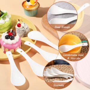 50 Pack Ceramic Soup Spoons Bulk 5.43 Asian Soup Spoon Set Bright White Ultra Fine Porcelain Tablespoon with Deep Oval Hook Design Dishwasher Safe for Wonton Dumpling Miso Cereal Ramen