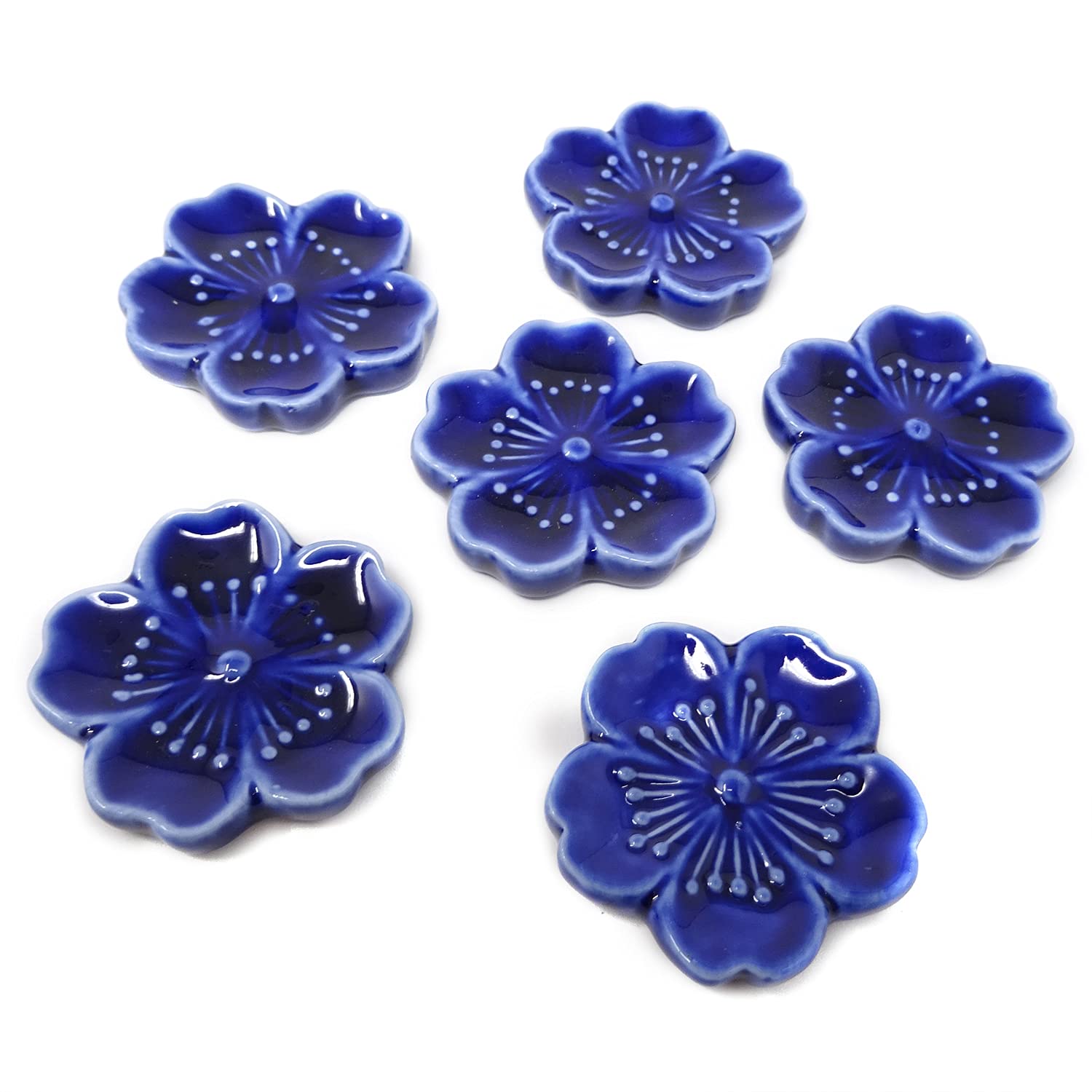 Honbay 6PCS Elegant Cherry Blossom Ceramic Chopsticks Rest Rack Stand Holder for Chopsticks, Forks, Spoons, Knives, Paint Brushes (blue)