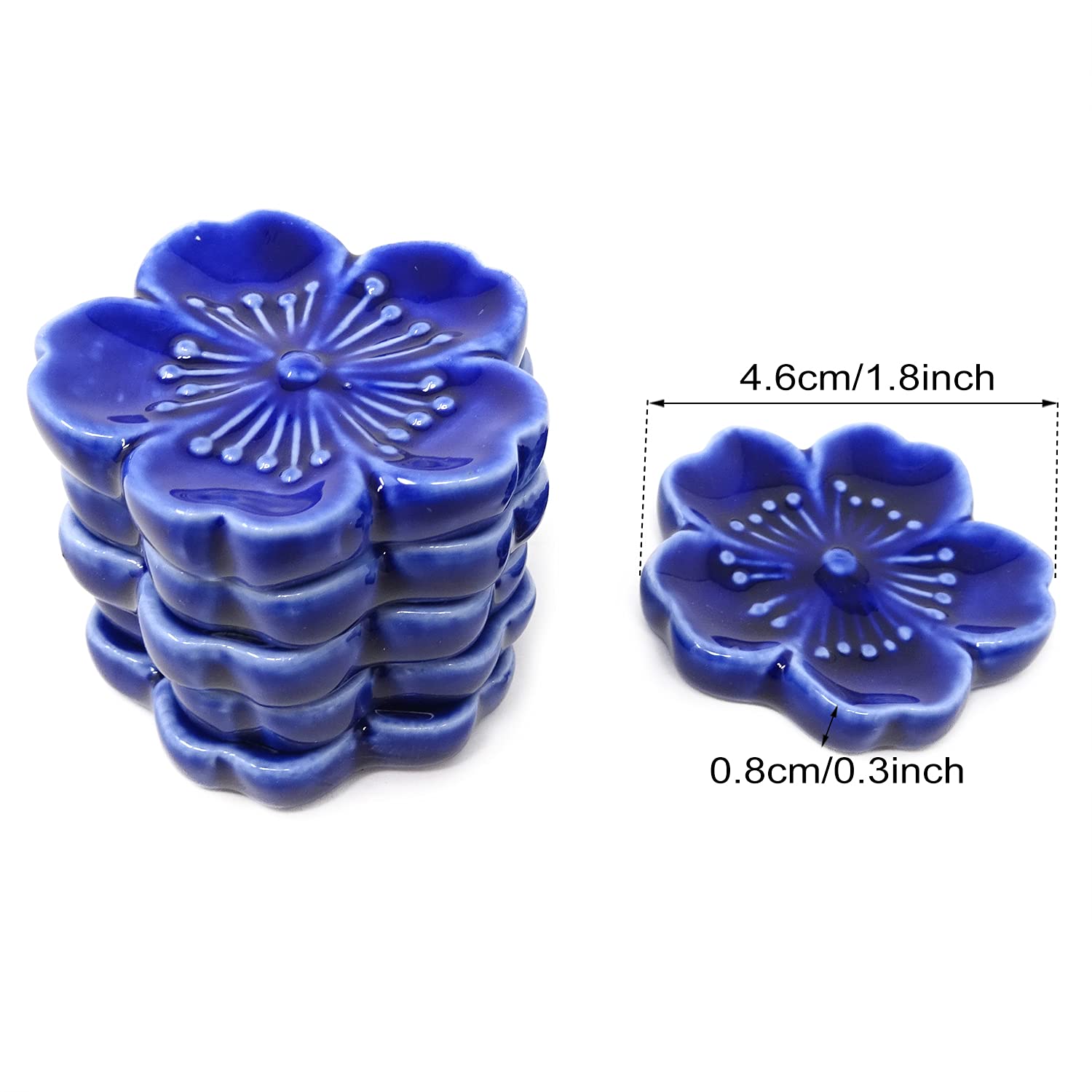 Honbay 6PCS Elegant Cherry Blossom Ceramic Chopsticks Rest Rack Stand Holder for Chopsticks, Forks, Spoons, Knives, Paint Brushes (blue)