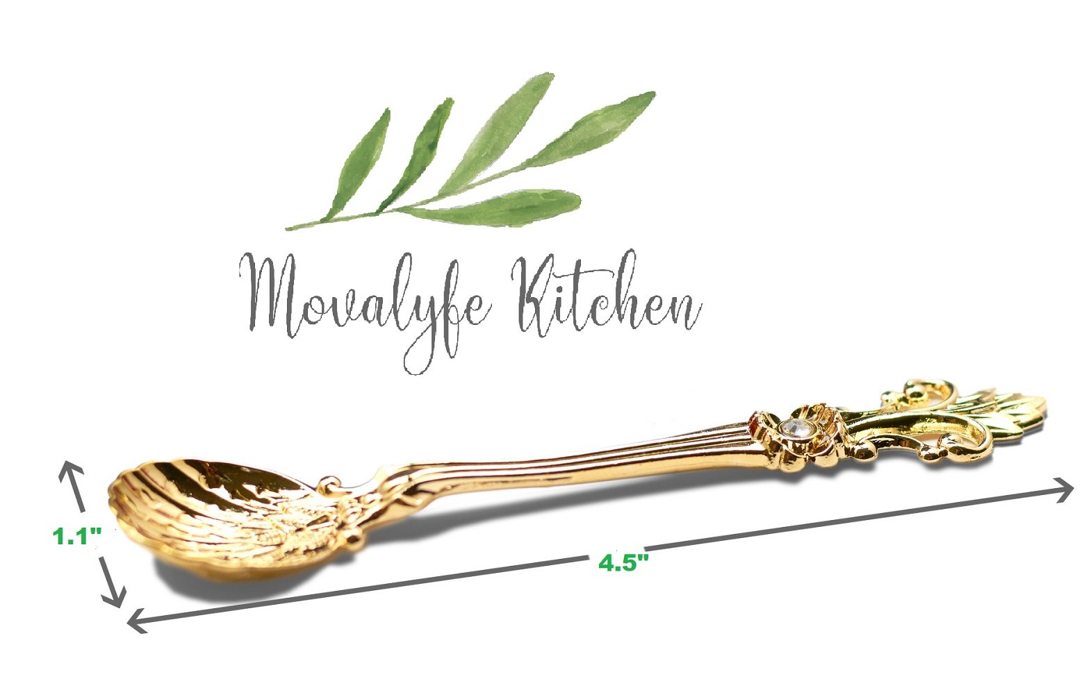 Mini Spoons Set of 8 by Movalyfe Kitchen - Coffee Espresso Demitasse Vintage Tea Spoon 4.5" Long (Gold)