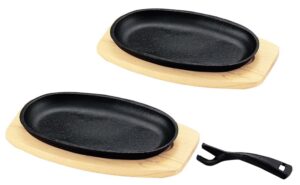 happy sales hssp-ctsp22, cast iron steak plate set of 2, 5.5" w x 1" h x 9.25" l, black