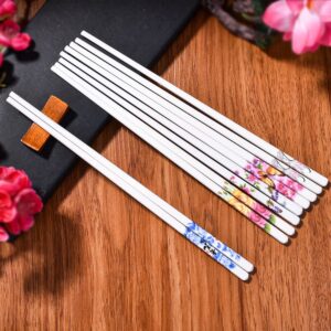 5 Pairs Porcelain Chopsticks, 9.5 Inch High-grade Bone Chopsticks, Reusable Dishwasher Safe