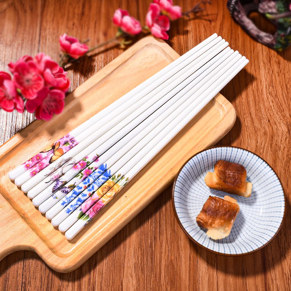 5 Pairs Porcelain Chopsticks, 9.5 Inch High-grade Bone Chopsticks, Reusable Dishwasher Safe