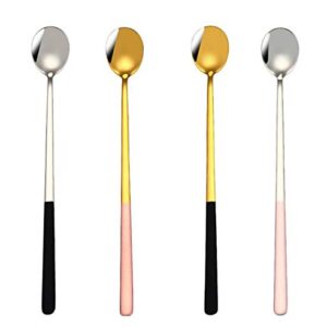 MBBITL 6-Pack Black Gold 9" Ice Coffee Spoon Iced Teaspoon for Mixing Cocktail Stirring Tea Milkshake Cold Drink Stainless Steel