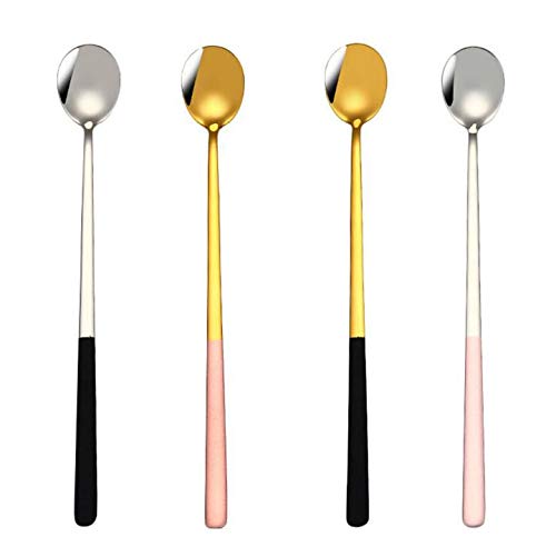 MBBITL 6-Pack Black Gold 9" Ice Coffee Spoon Iced Teaspoon for Mixing Cocktail Stirring Tea Milkshake Cold Drink Stainless Steel