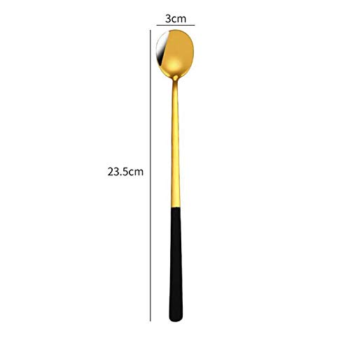 MBBITL 6-Pack Black Gold 9" Ice Coffee Spoon Iced Teaspoon for Mixing Cocktail Stirring Tea Milkshake Cold Drink Stainless Steel