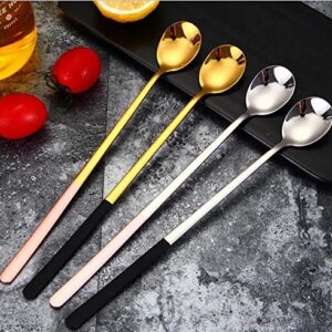 MBBITL 6-Pack Black Gold 9" Ice Coffee Spoon Iced Teaspoon for Mixing Cocktail Stirring Tea Milkshake Cold Drink Stainless Steel