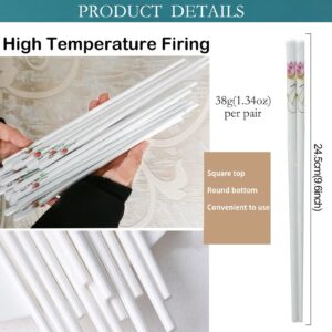 Chopsticks Reusable 5 Pairs Ceramic Chopsticks Dishwasher safe 9.7 Inches (Pink lotus flower)