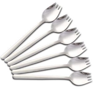 pdctacst metal sporks set of 6, 18/10 stainless steel salad spork utensils, 7.9 inches long handle dessert spoons, ice cream spoons salad forks flatware set, for fruit appetizer dessert household use