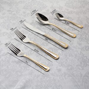 DIZORA 75-Piece Flatware Set for 12, Premium 18/10 Surgical Stainless Steel Silverware Cutlery Dining Service, 24K Gold-Plated Hostess Serving Set, Gift Wooden Storage Case (Pearls - Gold - 75pc)