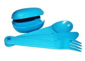 tupperware snap together cutlery utensils fork knife spoon set travel case blue