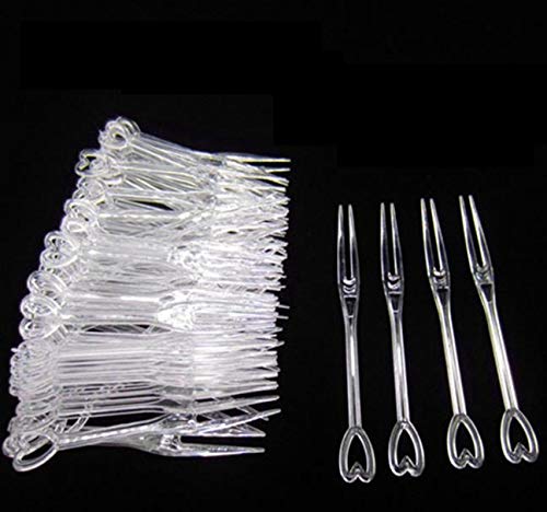 JQYXSS 200 Pieces Disposable Plastic Cocktail Forks Fruit Forks Cocktail Food Pick Party Supplies Plates Picks Dessert Forks Cake Forks