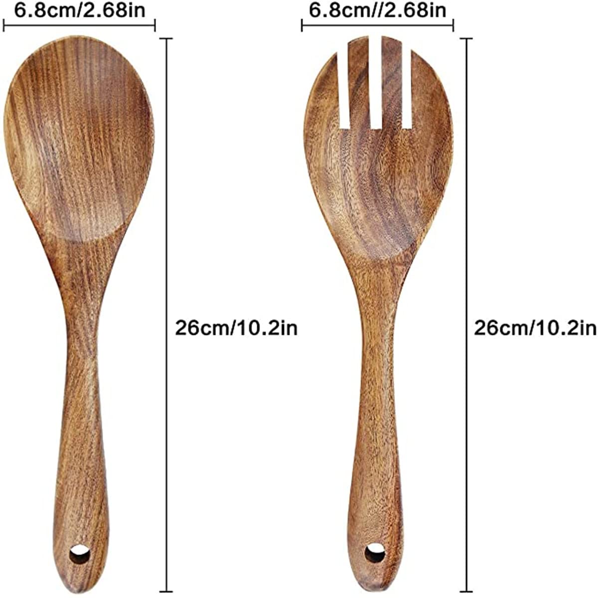 Salad Tongs, 2 PCS Salad Servers, Wooden Acacia Salad Servers with Salad Spoon and Fork, Spoon Long Handle Salad Server Set Kitchen Cooking