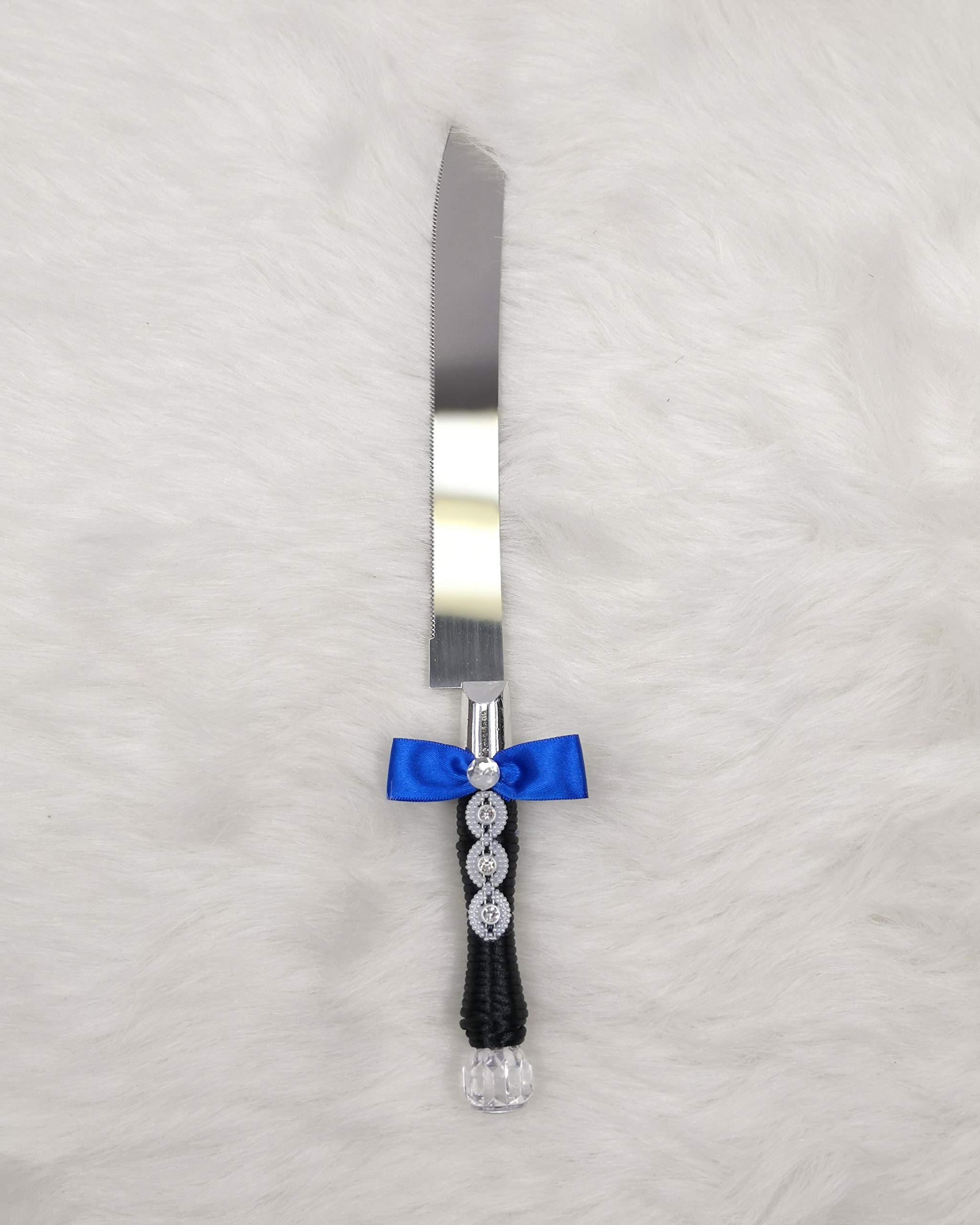 Abbie Home Wedding Cake Knife and Server Set - Royal Blue Feather Dress Black Suit Rhinestone Decorated Bride and Groom Cake Tool, Set of 2 (Cake knife set)