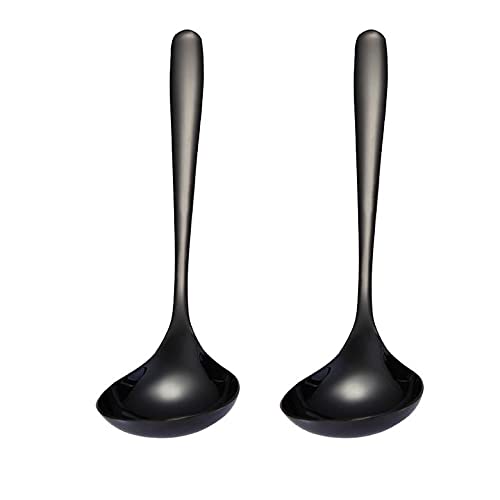 MBBITL 2-Pack Black Soup Ladle 304 Stainless Steel Spoon Kitchen Serving Sauce Server