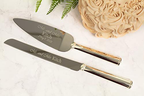 Lenox Devotion Personalized Wedding Cake Knife and Server Set, Custom Engraved Wedding Cake Cutting Set, Engagement Gifts and Accessories for Bride and Groom