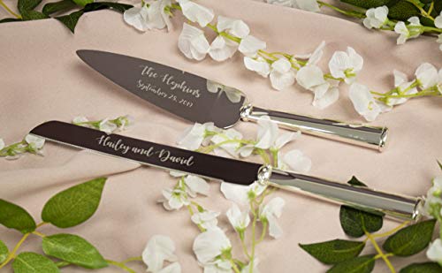 Lenox Devotion Personalized Wedding Cake Knife and Server Set, Custom Engraved Wedding Cake Cutting Set, Engagement Gifts and Accessories for Bride and Groom