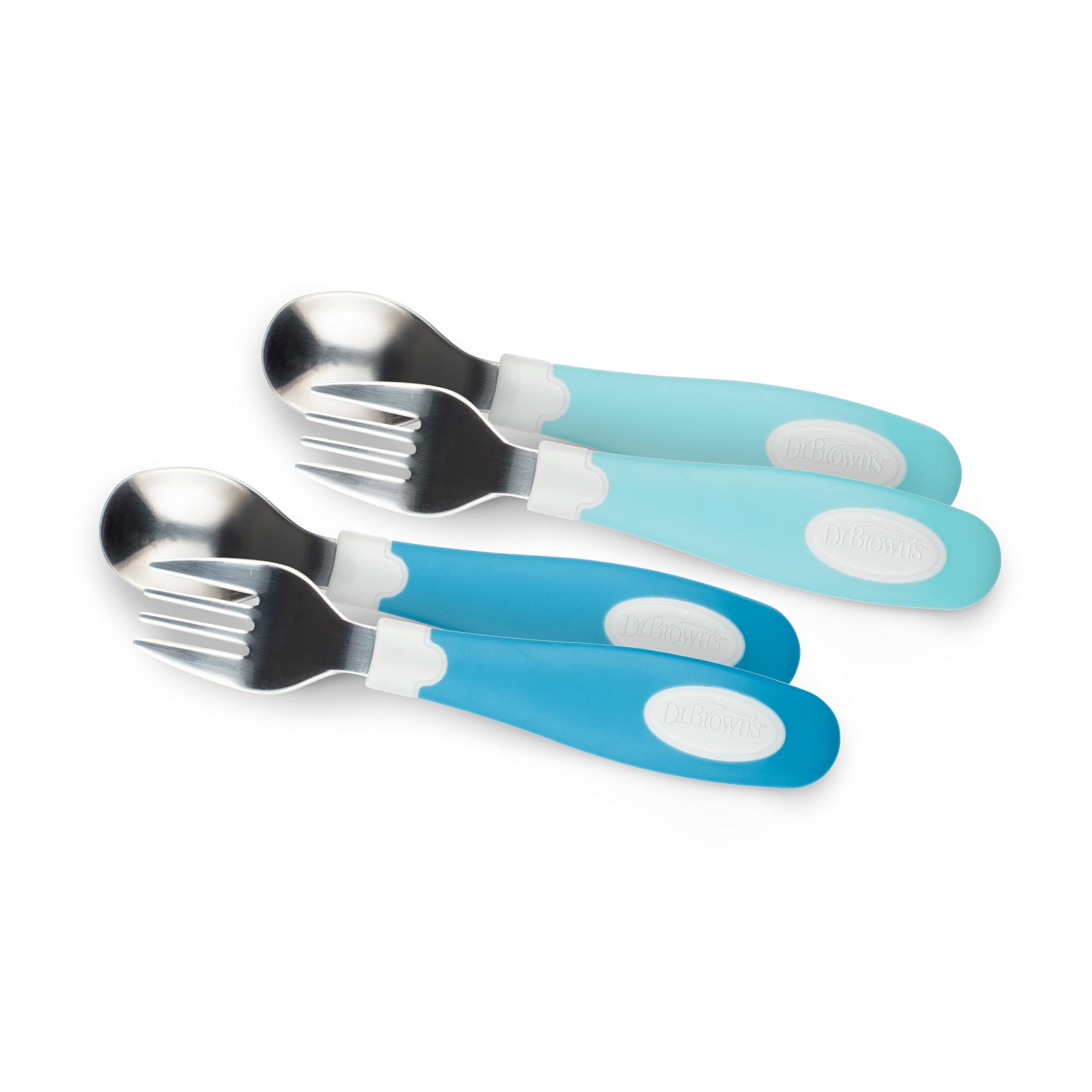 Dr. Brown’s Designed to Nourish Soft-Grip Spoon and Fork Set, Blue & Teal, 4-Pack