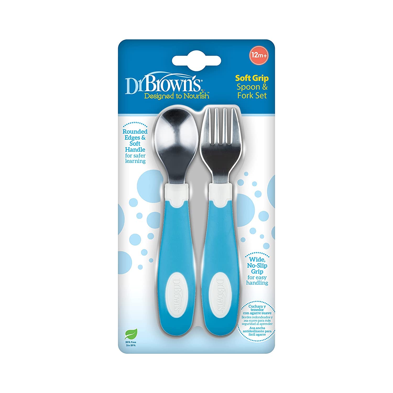 Dr. Brown’s Designed to Nourish Soft-Grip Spoon and Fork Set, Blue & Teal, 4-Pack