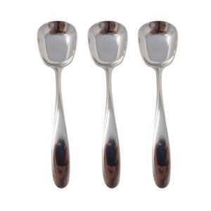 Honbay 3PCS Fashion Korean style Thick Heavy Weight Stainless Steel Soup Spoons Table Spoons Dinner Spoons Rice Spoons Flat Square Spoon