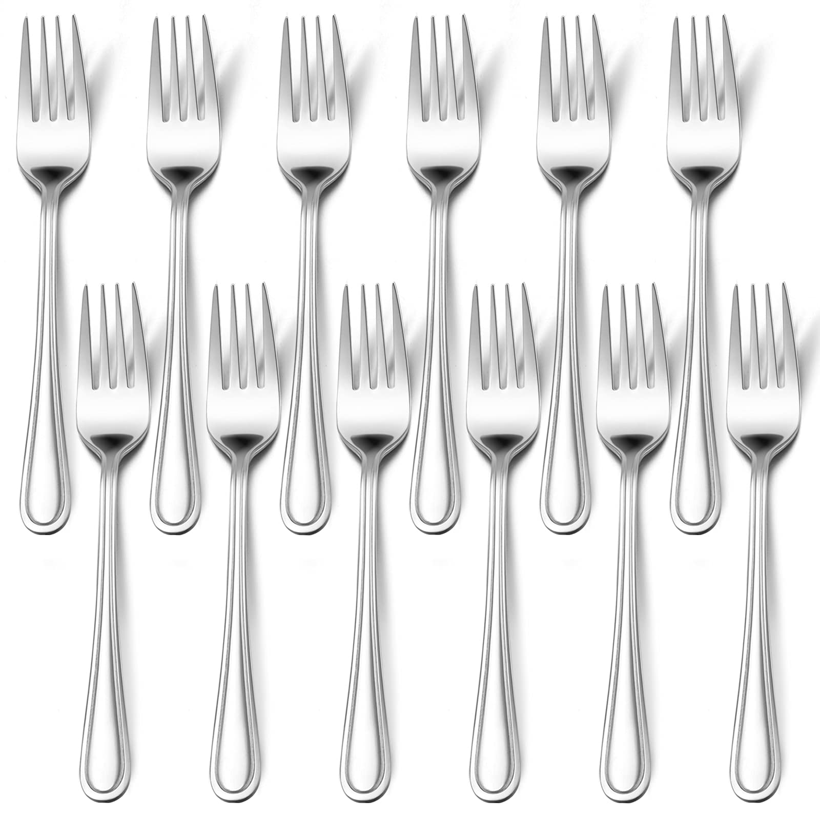 Dinner Forks Set of 12, E-far 7.9 Inch Stainless Steel Forks for Home, Kitchen or Restaurant, Non-toxic & Mirror Polished, Easy to Clean & Dishwasher Safe