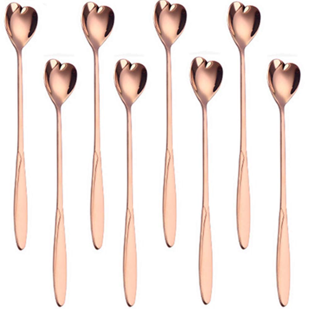 Falytemow 304 Stainless Steel Spoons for Coffee Tea Dessert Drink Mixing Milkshake Spoon Tableware Pack of 8 (8pcs Rose Gold Heart Shape)