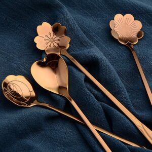 Falytemow 304 Stainless Steel Spoons for Coffee Tea Dessert Drink Mixing Milkshake Spoon Tableware Pack of 8 (8pcs Rose Gold Heart Shape)