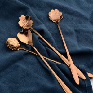 Falytemow 304 Stainless Steel Spoons for Coffee Tea Dessert Drink Mixing Milkshake Spoon Tableware Pack of 8 (8pcs Rose Gold Heart Shape)