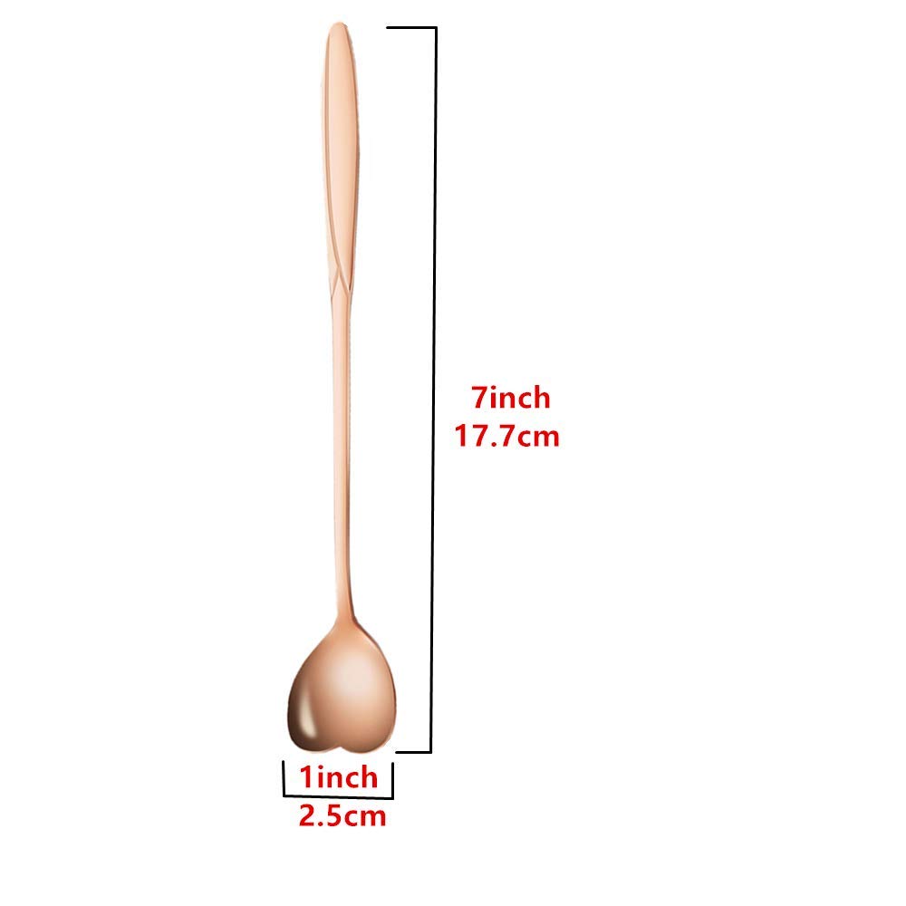 Falytemow 304 Stainless Steel Spoons for Coffee Tea Dessert Drink Mixing Milkshake Spoon Tableware Pack of 8 (8pcs Rose Gold Heart Shape)